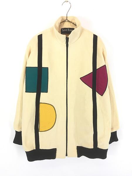 レディース 古着 80s USA製 STEVE EVANS カラフル モンドリアン風 ウール コート L位