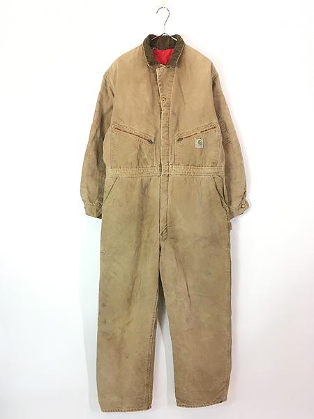 古着 60-70s Carhartt ブラウン ダック パデット オールインワン つなぎ 44R 古着