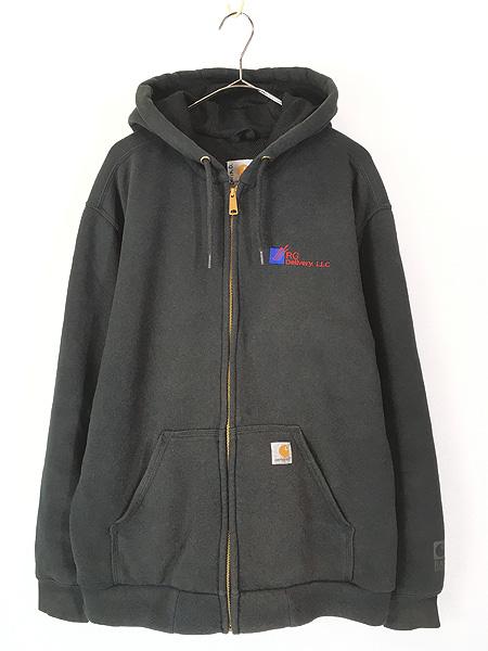 古着 Carhartt 裏地 メッシュ ワンポイント パッチ 「Rain Defender」 撥水 スウェット ジップ パーカー 黒 M 古着