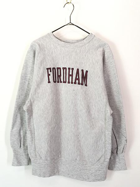 古着 90s USA製 Champion Reverse Weave 「FORDHAM」 染み込み カレッジ リバース スウェット L 古着