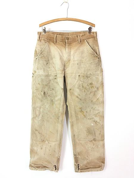 古着 00s USA製 Carhartt クラッシュ ブラウン ダック Wニー ペインター ワーク パンツ W33 L30 古着