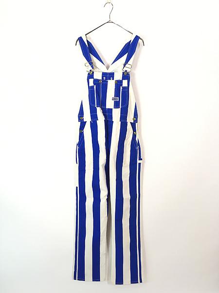 古着 70-80s USA製 BIG SMITH ブルー×ホワイト 太ピッチ ワイド ストライプ コットンツイル ワーク オーバーオール サロペット W32 L31