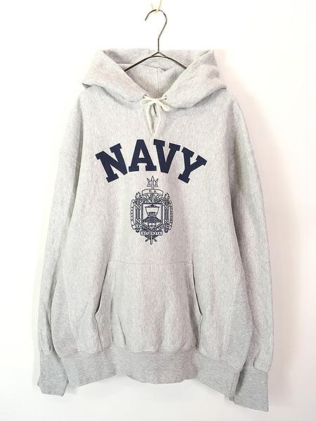 古着 Champion Reverse Weave 「NAVY」 ネームタグ 2tone 霜降り ミリタリー リバース スウェット パーカー L
