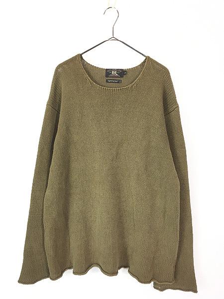 古着 90s RRL Ralph Lauren プレーン ソリッド ローゲージ リネン コットン ニット セーター L 古着