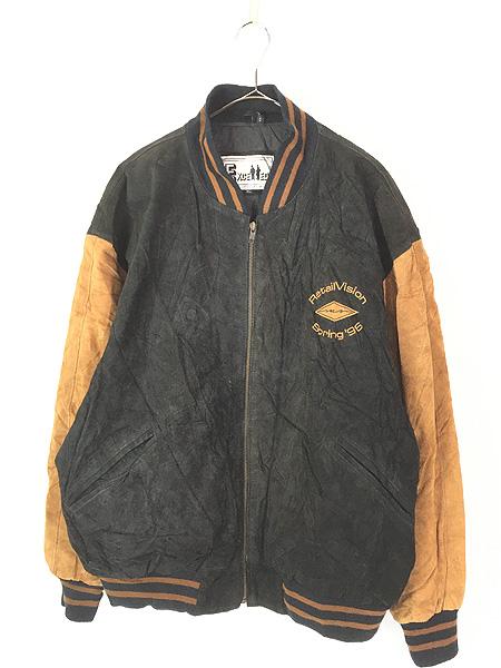 古着 90s Rock&Roll Hall of Fame Museum ロック ミュージアム パデッド 本革 スウェード レザー スタジアム ジャケット XL