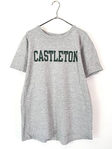 古着 80s USA製 Champion 「CASTLETON」 染み込み 霜降り 88/12ボディ Tシャツ L 古着
