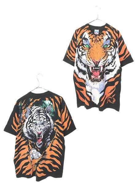古着 90s USA製 LIQUID BLUE 「JOHN CONNELL」 トラ タイガー アニマル オールオーバー Tシャツ XL 古着