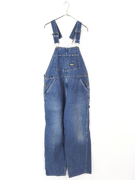 古着 70-80s USA製 Oshkosh B'gosh ローバック 濃紺 デニム ワーク オーバーオール サロペット W35 L29
