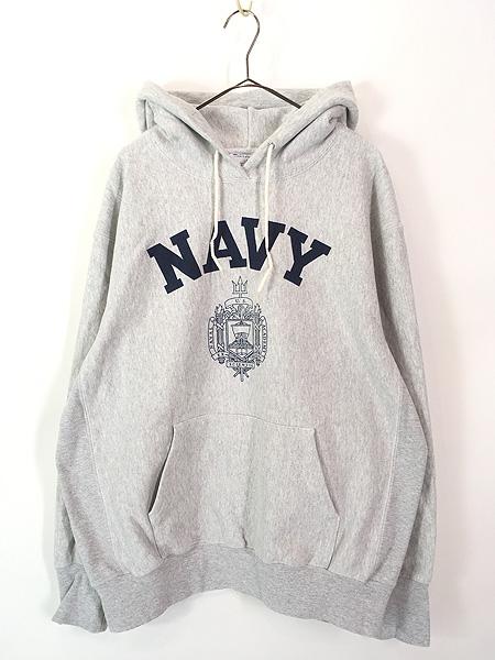 古着 Champion Reverse Weave 「NAVY」 ネームタグ 2tone 霜降り ミリタリー リバース スウェット パーカー L