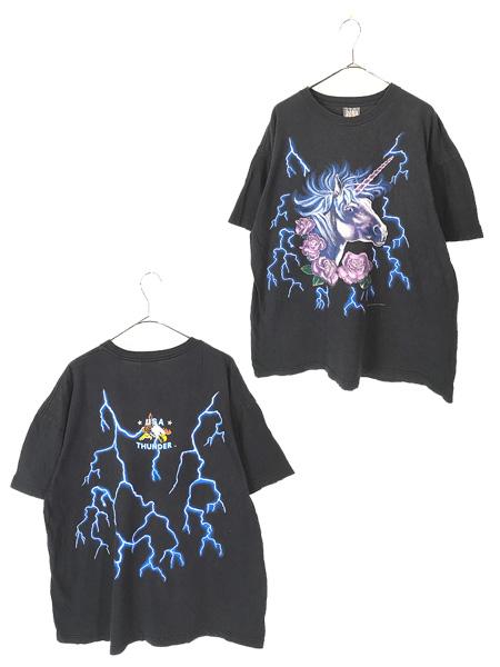 古着 90s USA THUNDER ユニコーン バラ ブルー サンダー Tシャツ XL 古着