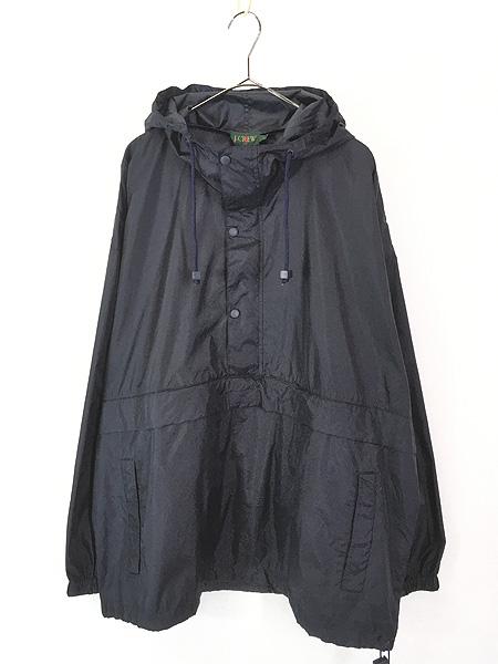 古着 90s J Crew 無地 ソリッド ナイロン アノラック パーカー ジャケット Dネイビー パッカブル XL