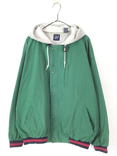 古着 90s GAP スウェット フーデッド リブライン レイヤード ナイロン ジャケット パーカー L