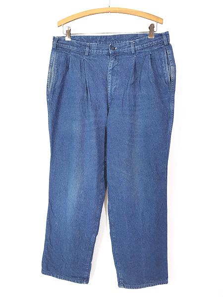 古着 80s USA製 LL Bean チェック ネル ライナー ブルー デニム タック トラウザーズ パンツ ジーンズ W34 L28