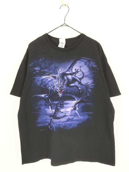 古着 00s LIQUID BLUE ドラゴン プリント Tシャツ XL 古着