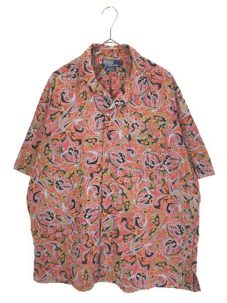 古着 90s Polo Ralph Lauren 「CALDWELL」 リーフ ボタニカル 半袖 開襟 ボックス シャツ XL 古着
