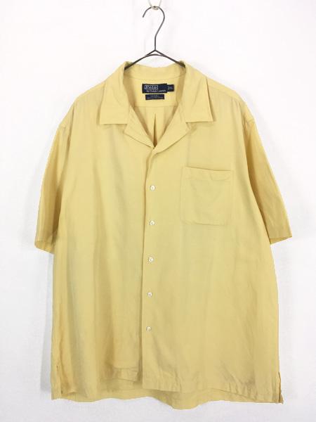 古着 90s Polo Ralph Lauren 「CALDWELL」 無地 ソリッド シルク コットン 半袖 開襟 ボックス シャツ 黄 XL 古着