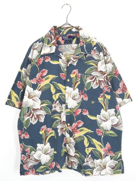 古着 Polo Ralph Lauren ボタニカル フラワー アート コットン リネン 半袖 開襟 ボックス シャツ XL 古着