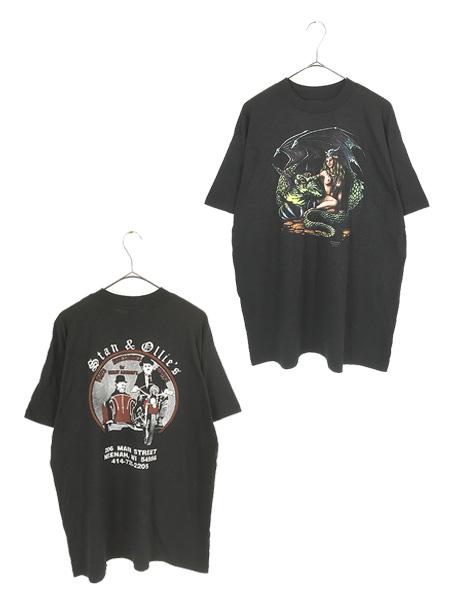 古着 80s USA 3D EMBLEM HARLEY DAVIDSON レディ ドラゴン Stan&Ollie's 両面 プリント Tシャツ XL 古着