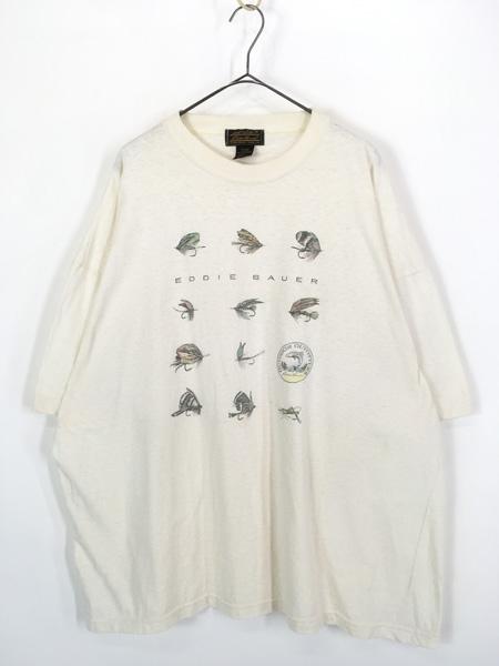 古着 90s USA製 Eddie Bauer ルアー フィッシング アート 100%コットン Tシャツ XL