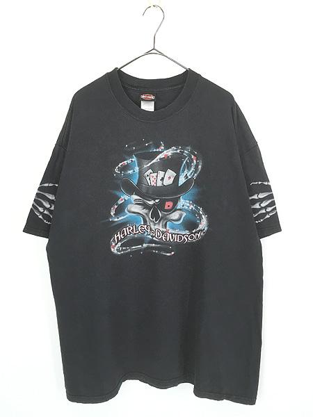 古着 00s USA製 HARLEY DAVIDSON スカル ボーン ハンド トランプ Tシャツ XXL 古着