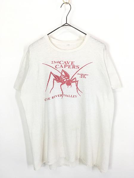 古着 70s USA製 「23rd CAVE CAPERS」 コオロギ 昆虫 ケイビング 洞窟探検 染み込み Tシャツ XL 古着