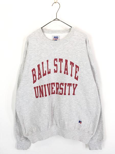 古着 90s USA製 Russell Pro Cotton 2段 カレッジ 前V セットイン ヘビー スウェット トレーナー XL