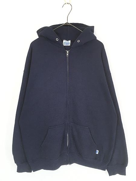 古着 90s USA製 DISCUS 無地 ソリッド セットイン スウェット ジップ パーカー ネイビー XL