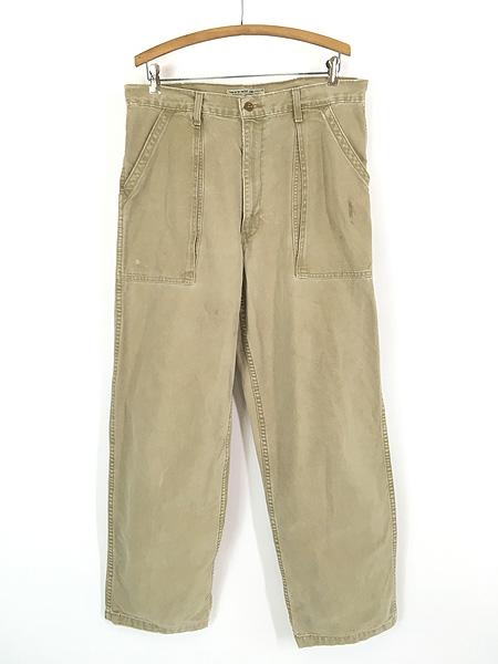 古着 90s USA製 Abercrombie&Fitch ブラウン ダック パチポケ ベイカー パンツ ストレート W34 L31