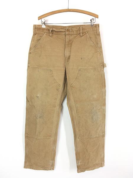 古着 10s Carhartt BRN フェード ブラウン ダック Wニー ペインター ワーク パンツ W35 L30 古着