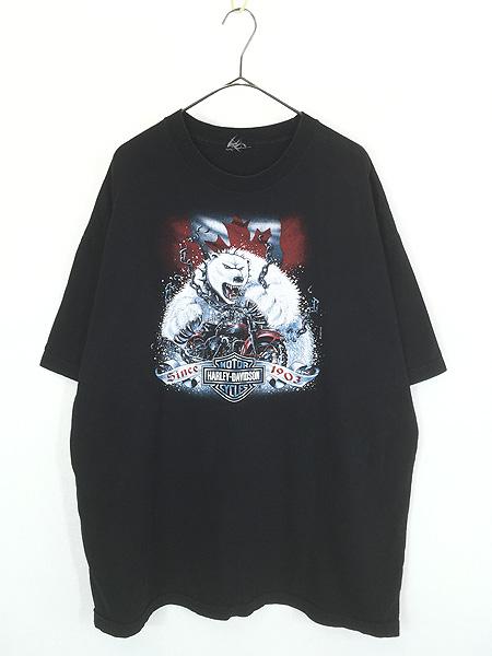 古着 00s HARLEY DAVIDSON メイプルリーフ フラッグ シロクマ イーグル Tシャツ XL位 古着