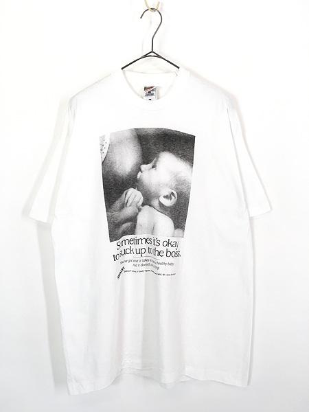 古着 90s 製 INFACT  赤ちゃん モノクロ フォト アート メッセージ Tシャツ XL