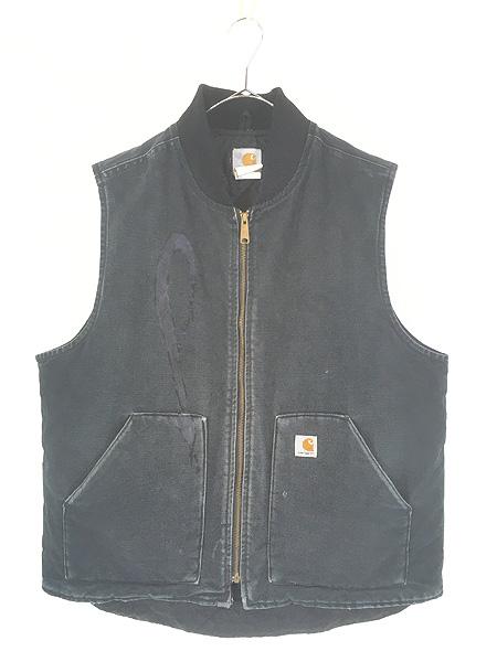 古着 00s Carhartt BLK ブラック ダック 首リブ パデット ベスト XL Tall