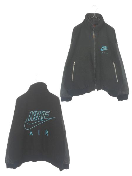 古着 90s NIKE AIR 本革 レザー × ウール 両面 刺しゅう ハイネック スタジャン ジャケット L