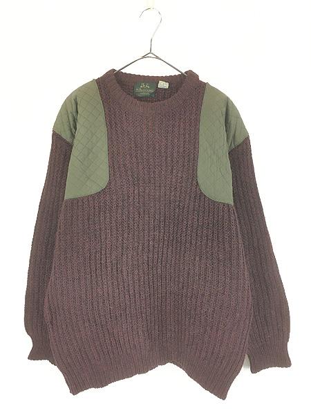 古着 80s Ireland製 Willis& シューティング パッチ 畦編み ローゲージ ウール ニット セーター M