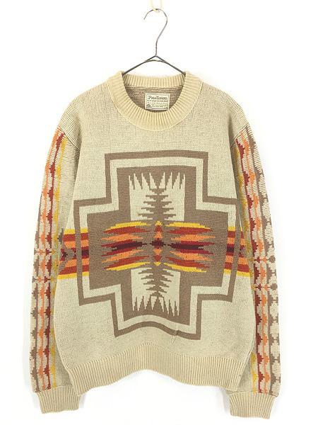 古着 70s USA製 Pendleton 「High Grade Western Wear」 チーフジョセフ ネイティブ パターン ウール ニット セーター L