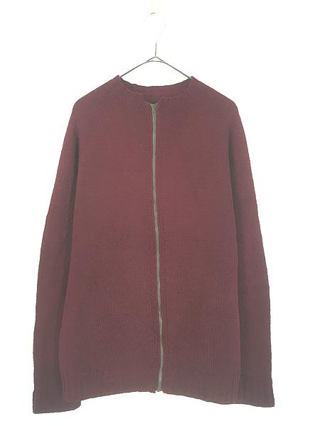 古着 50s CROWN スプリング フルジップ ローゲージ ウール ニット カーディガン XL位