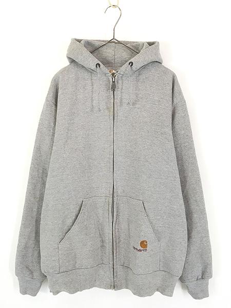 古着 80s Carhartt 裏地 メッシュ スウェット ジップ パーカー グレー XL位