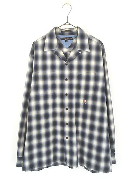 古着 90-00s   オンブレ シャドー チェック 開襟 ボックス シャツ L