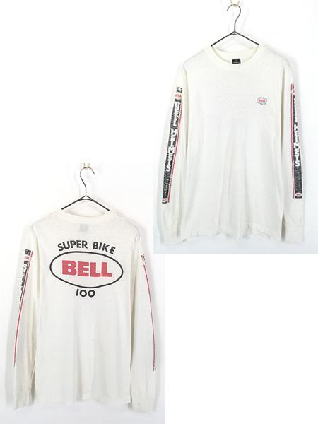 古着 70s USA製 BELL HELMETS 「BELL」 袖ライン 長袖 Tシャツ ロンT M