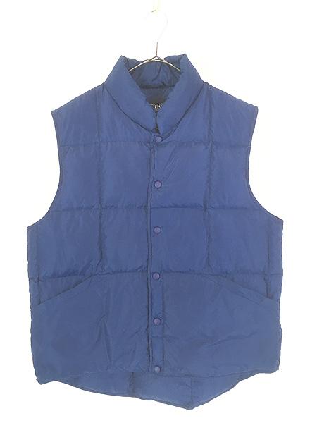 古着 90s LANDS' END 軽量 ナイロン シェル グース ダウン ベスト 青 L