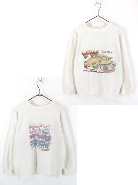 古着 60s 55 CHEVY × Giant Killer 豪華 両面 染み込み 100%コットン ヴィンテージ スウェット トレーナー M位
