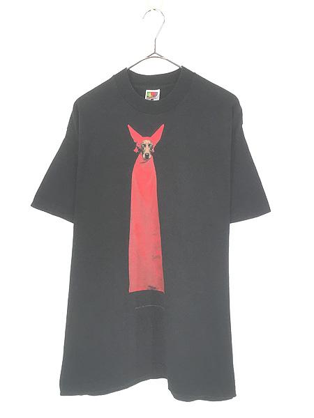 古着 90s William Wegmam 「Devil Dog」 犬 アニマル ネクタイ トリック アート Tシャツ L