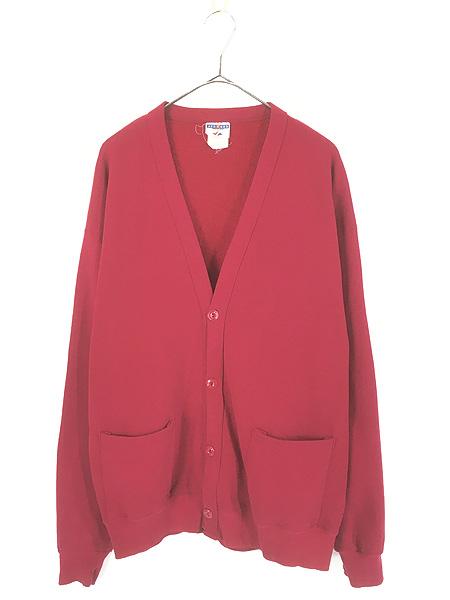 古着 80s USA製 Jerzees 無地 プレーン パチポケ オールド スウェット カーディガン ワイン OSFA