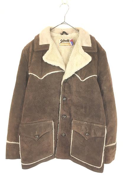 古着 80s USA製 Schott Western ウエスタン ヨーク 本革 スエード レザー ボア ランチ ジャケット 40