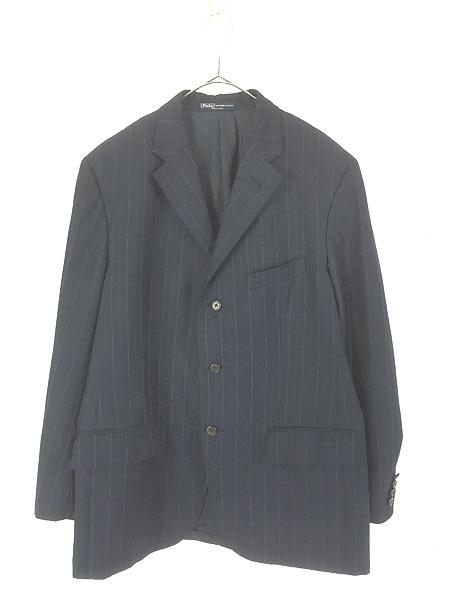 古着 90s Italy製 Polo Ralph Lauren ストライプ ウール テーラード ジャケット 42