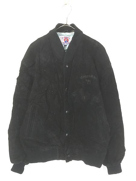 古着 90s CAMEL キャメル ワンポイント 刺しゅう 本革 スエード オールレザー ジャケット L?@