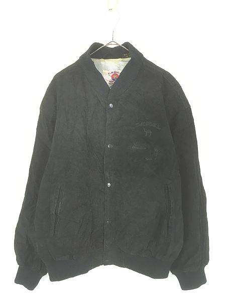 古着 90s CAMEL キャメル ワンポイント 刺しゅう 本革 スエード オールレザー ジャケット L?A