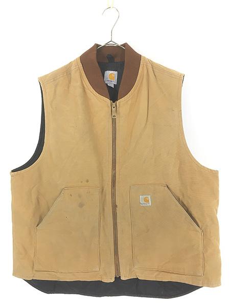 古着 10s Carhartt BRN ブラウン ダック 首リブ パデット ベスト XL