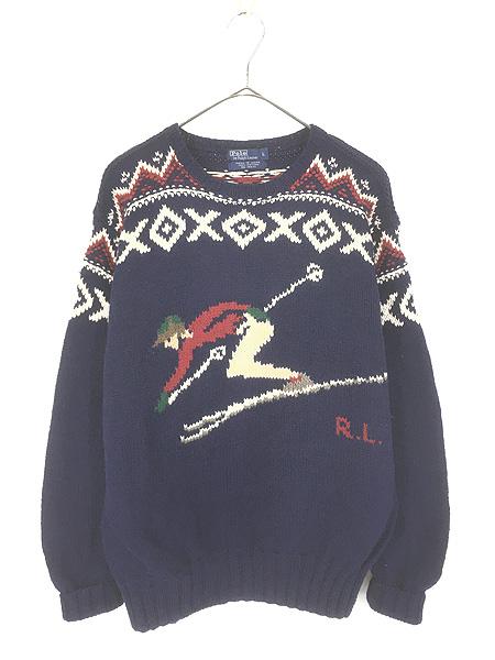 古着 90s Polo Ralph Lauren 「Sucide Ski」 スキー ノルディック柄 コットン ニット セーター L