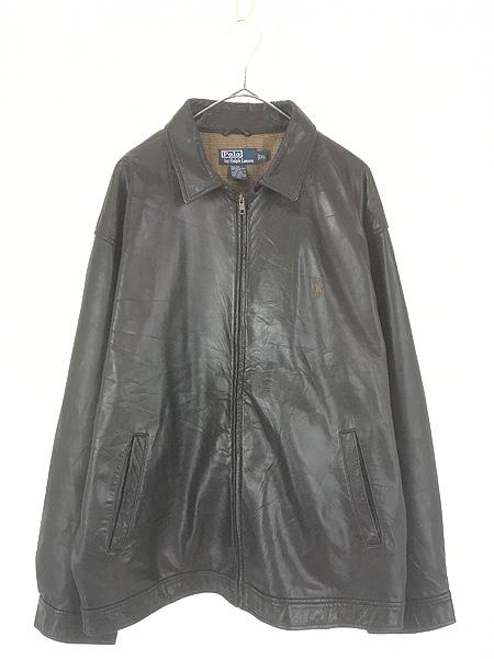 古着 90s Polo Ralph Lauren ワンポイント 本革 ダークブラウン ラム レザー スポーツ ジャケット リアムモデル!! XL